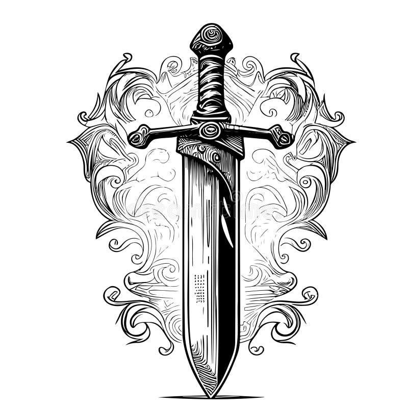 Antique Sword Hand Drawn Sketch Vector Illustration Vintage Stock ...