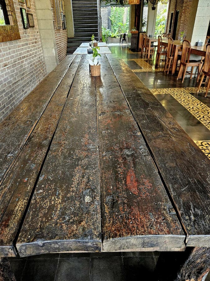 Antique Dining Table Made of Wood and Long in a Cafe Stock Image ...