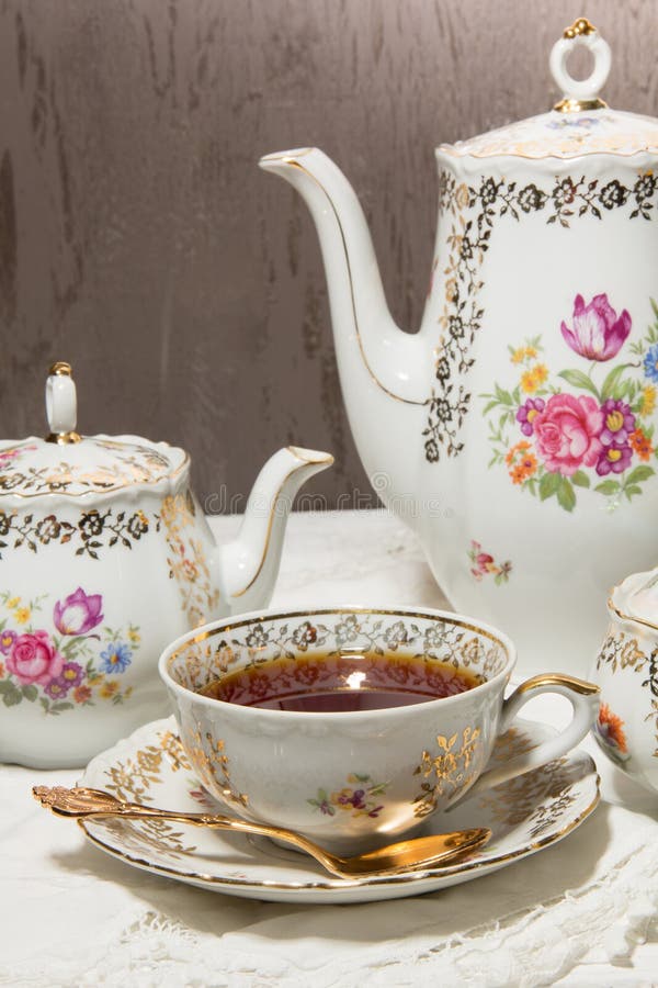 Antique tea set stock image. Image of pink, setup, afternoon - 47329049
