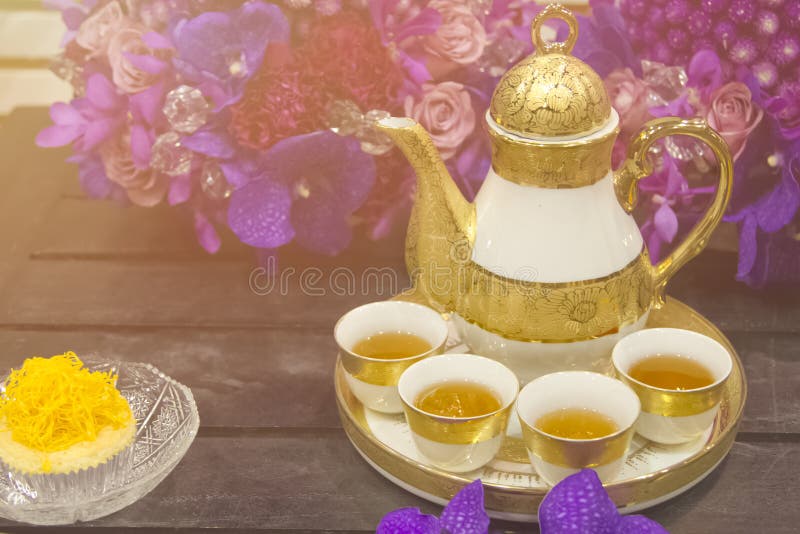 Antique Tea Set on the Table Vintage Style Stock Photo - Image of ...