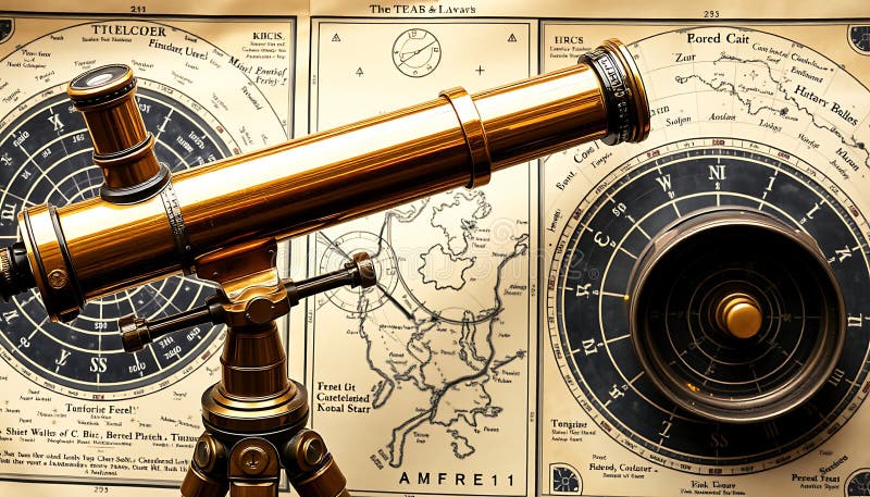 Antique Telescope and World Map, Exploration Tool and Vintage Discovery ...