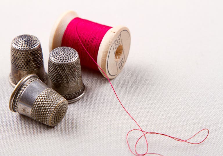 Antique Thread and Thimbles Stock Photo - Image of scissors, needlework ...