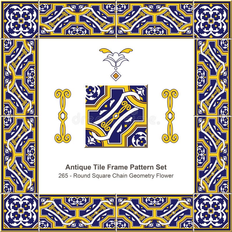 Antique Tile Frame Pattern Round Square Chain Geometry F Stock Vector ...