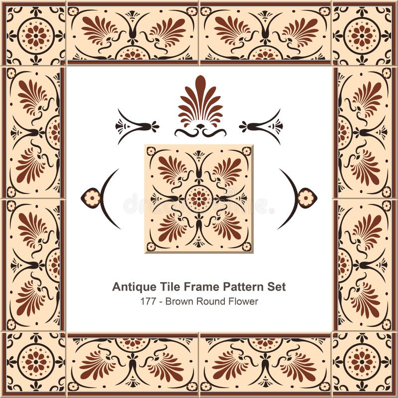 Antique Tile Frame Pattern Set_177 Brown Round Flower Stock Vector ...