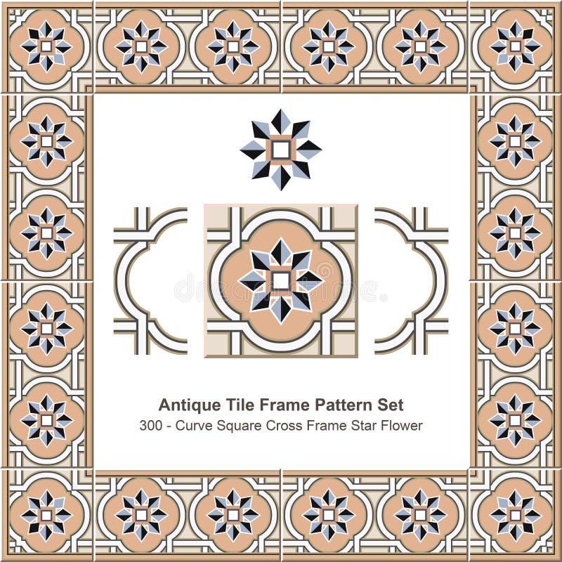 Antique Tile Frame Pattern Set_300 Curve Square Cross Frame Star Flower ...