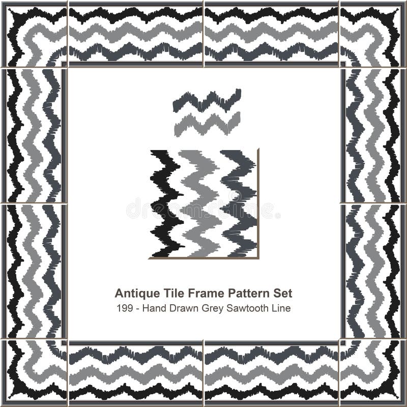 Antique Tile Frame Pattern Set_199 Hand Drawn Grey Sawtooth Line Stock ...