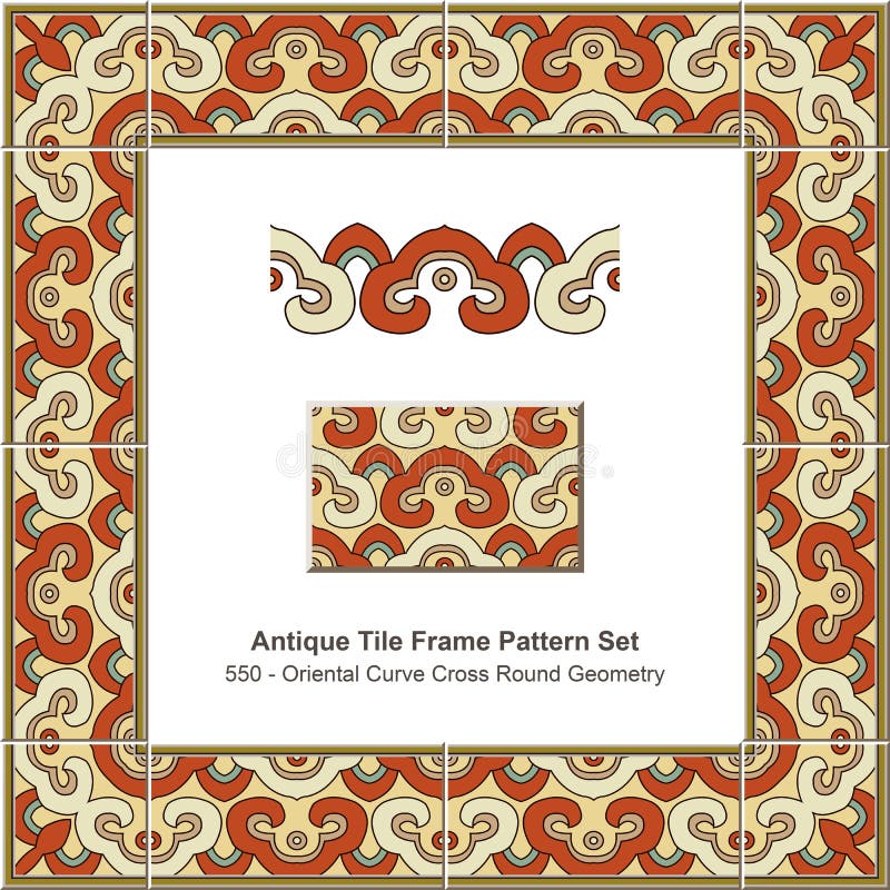 Antique Tile Frame Pattern Set Oriental Curve Cross Round Geometry ...