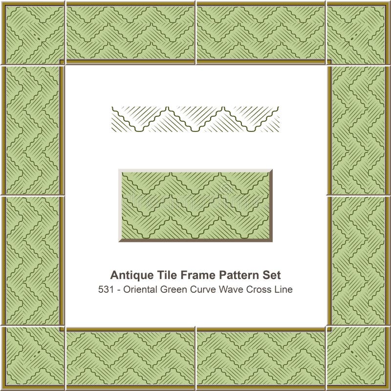 Antique Tile Frame Pattern Set Oriental Green Curve Wave Cross L Stock ...
