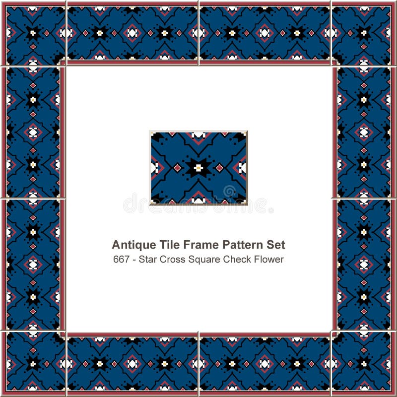 Antique Tile Frame Pattern Set Star Cross Square Check Flower Stock ...