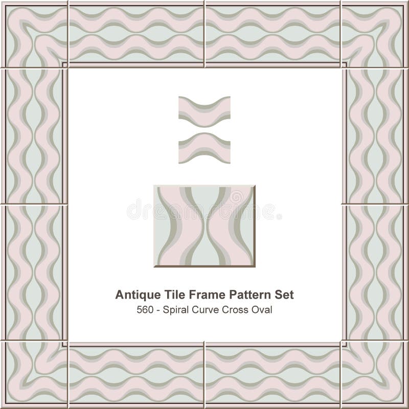 Antique Tile Frame Pattern Set Spiral Curve Cross Oval Geometry ...
