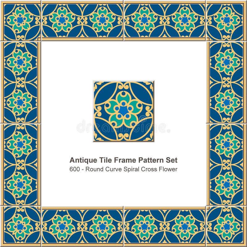 Antique Tile Frame Pattern Set Round Curve Cross Spiral Flower Stock ...