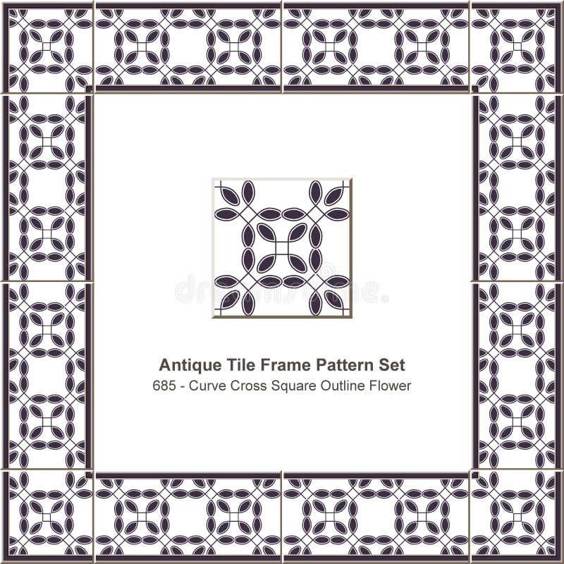 Antique Tile Frame Pattern Set Curve Cross Square Outline Flower Stock ...