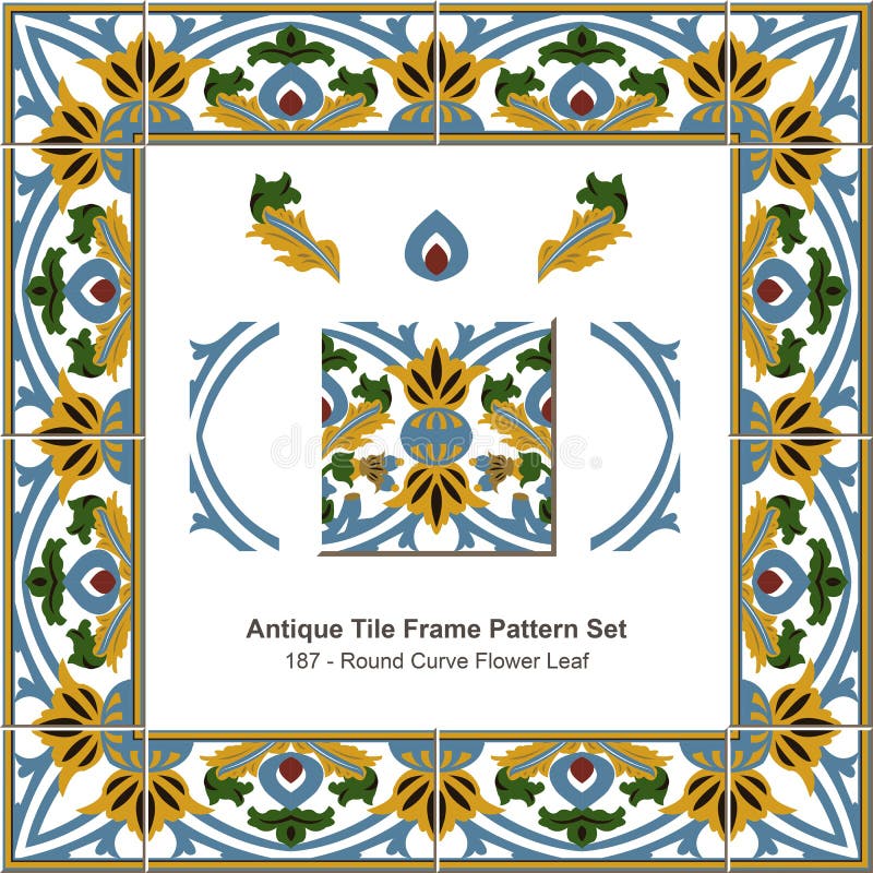 Antique Tile Frame Pattern Set_187 Round Curve Flower Leaf Stock Vector ...