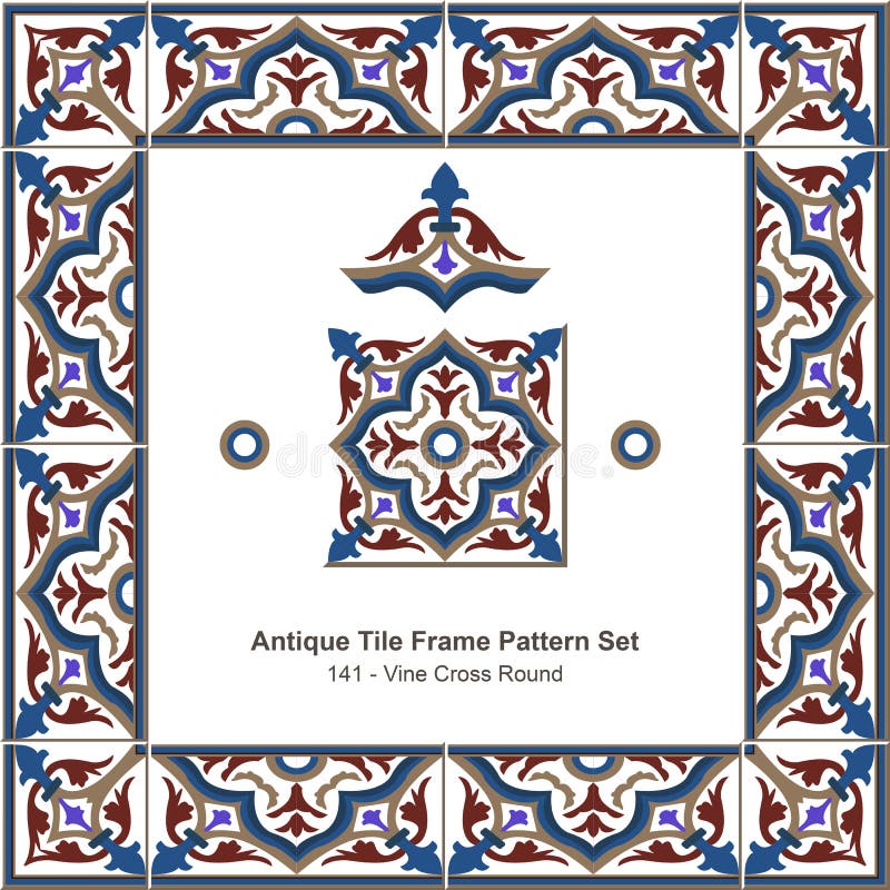 Antique Tile Frame Pattern Set_141 Vine Cross Round Stock Vector ...