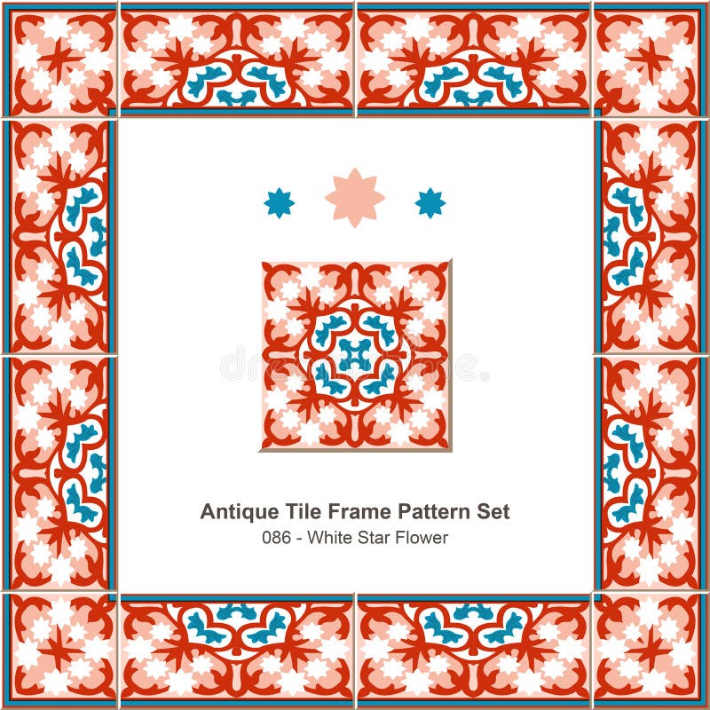 Antique Tile Frame Pattern Set_086 White Star Flower Stock Vector ...