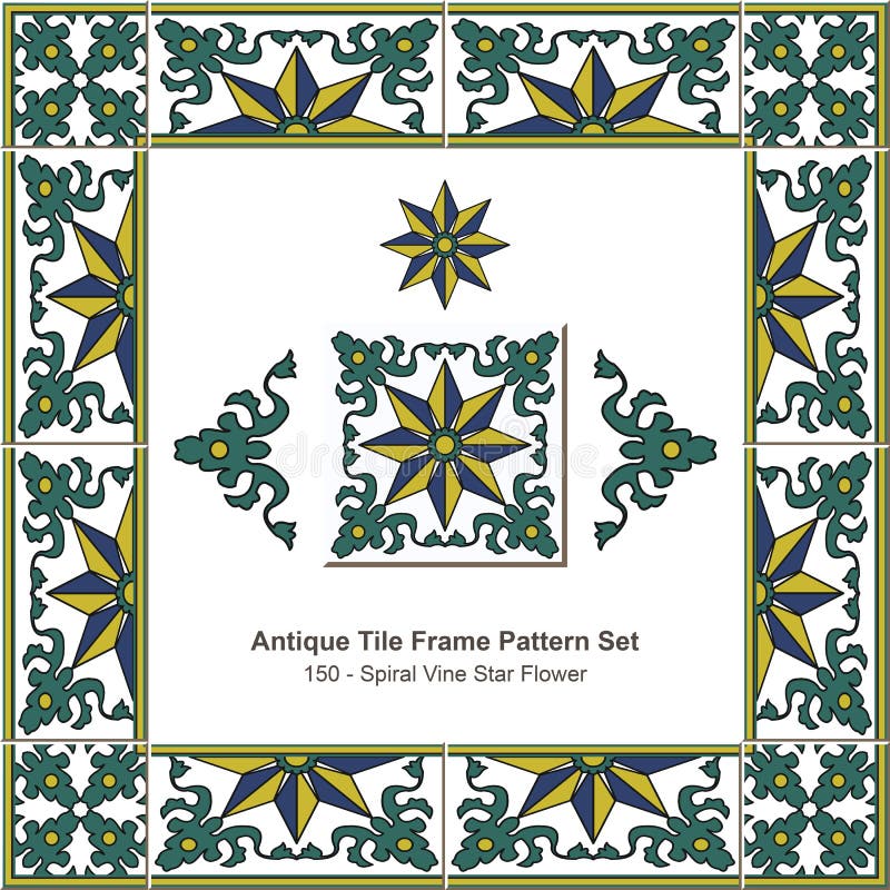 Antique Tile Frame Pattern Spiral Vine Star Flower Stock Vector ...