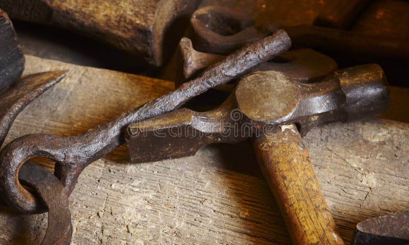 Antique Tools. Hammer with Wood Pieces. Stock Image - Image of workshop ...