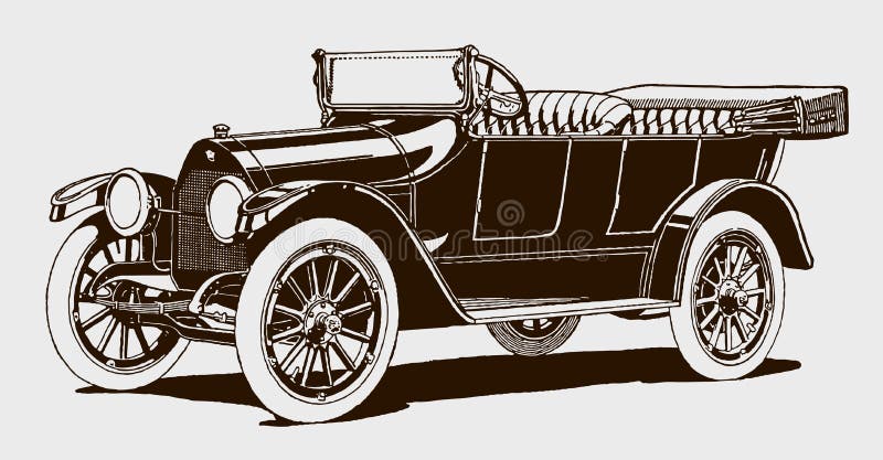 Vintage Convertible Touring Car in Three-quarter View Stock Vector ...