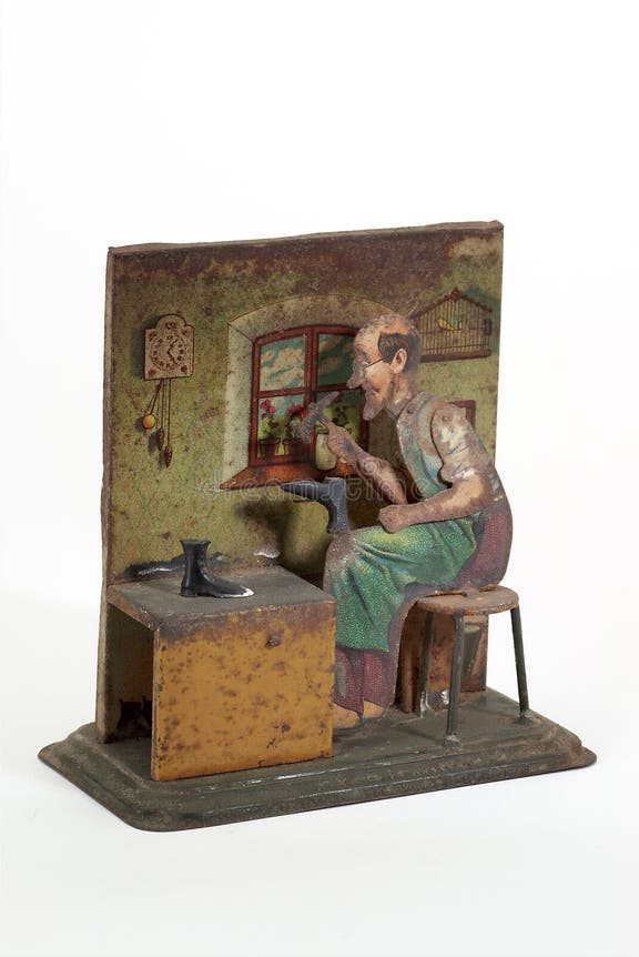 Antique Toy with Cobbler Scene Stock Photo - Image of quaint, painted ...