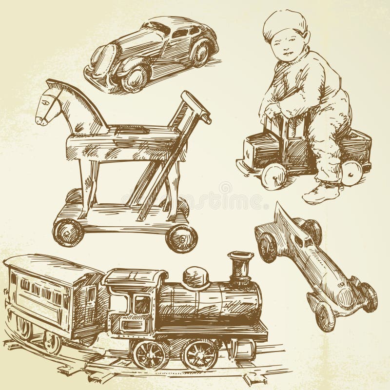 Vintage hand drawn toys stock vector. Illustration of image - 39357834