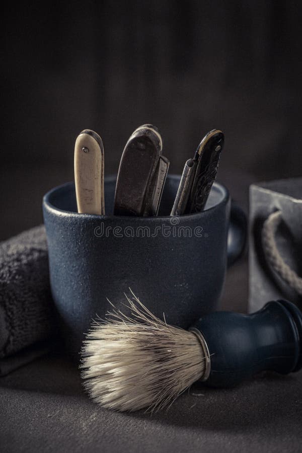 Antique and Traditional Shaving Tools with Foam and Brush Stock Photo ...