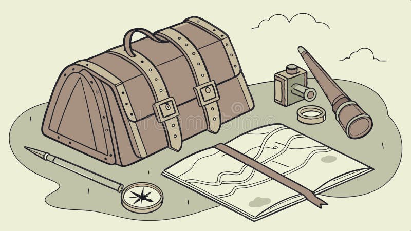 Antique Treasure Chest with Map and Compass, Adventure Discovery Vector ...