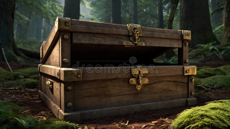 An Antique Treasure Chest Surrounded by Tall Trees in a Dense Forest ...