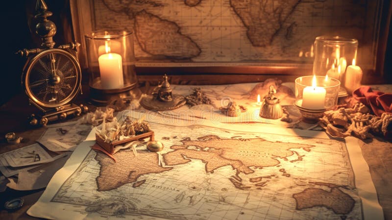 Antique Treasure Map is Placed on Old Parchment As Rolled Scroll ...