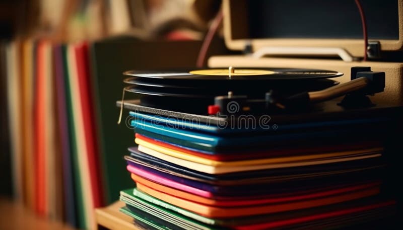 Antique Turntable Stack, Multi Colored Patterned Audio Equipment ...