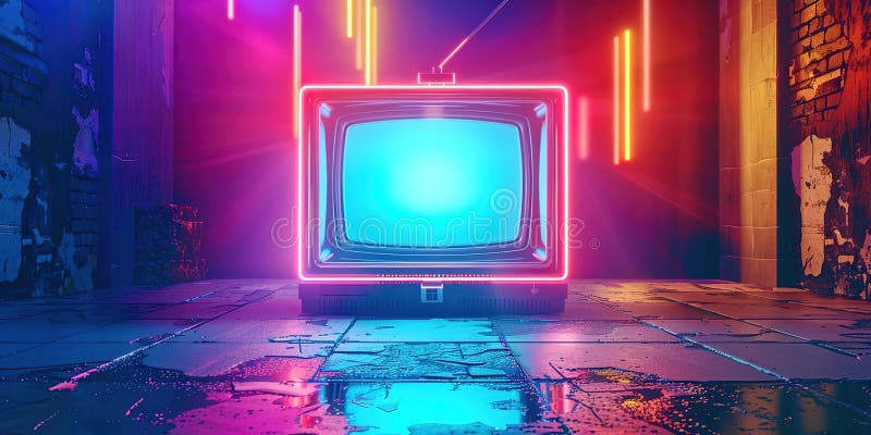 Antique TV on a Neon Background Stock Image - Image of commentator ...