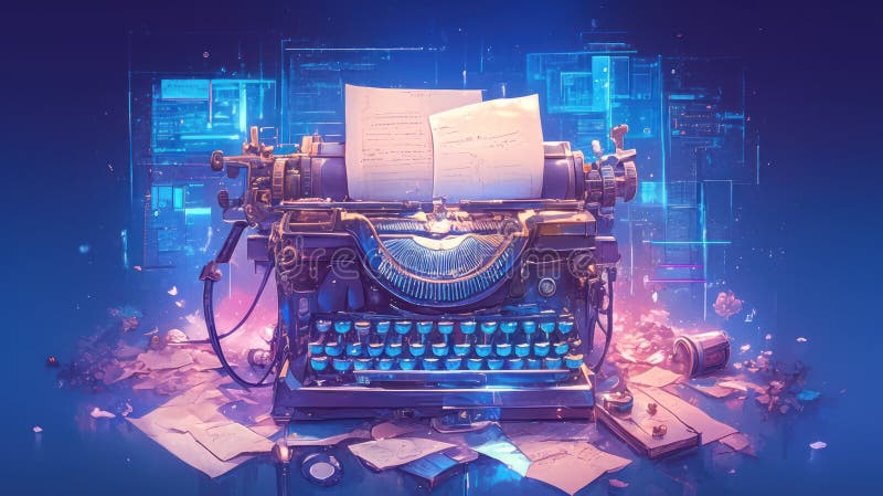 An Antique Typewriter Sits in a Digital Landscape, Reflecting the ...