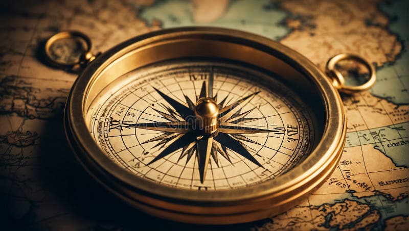 Antique Vintage Compass, World Map Design Antique Geography Stock ...