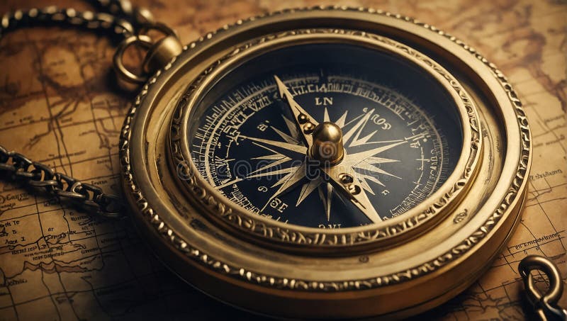 Antique Vintage Compass, World Map Design Stock Illustration ...