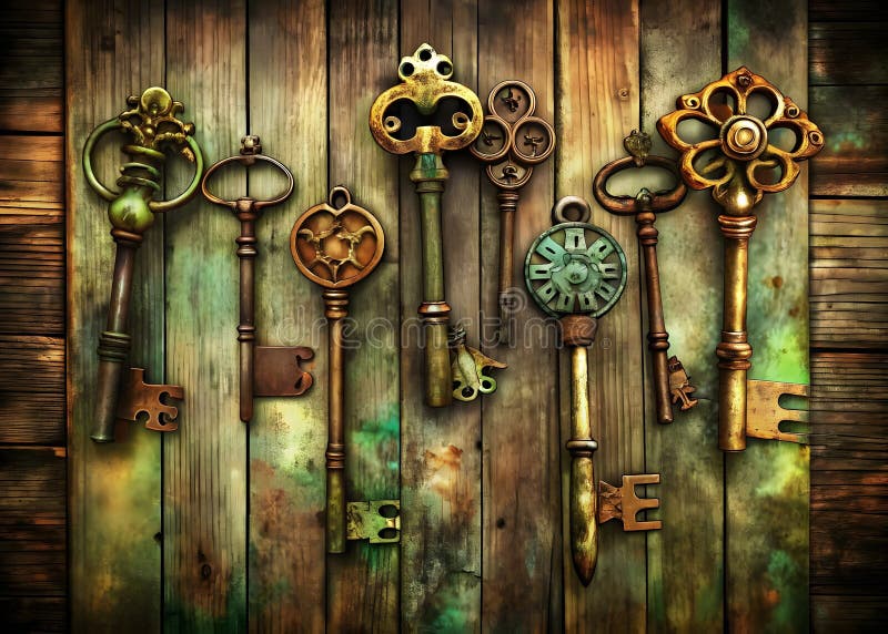 Antique Vintage Decorative Keys Unique Designs Wall Display Stock ...