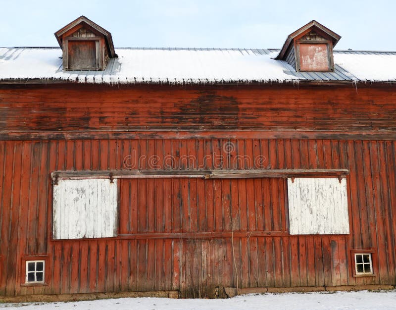 Antique Vintage Red Gable Barn with Sliding Doors and Dormer Roof ...