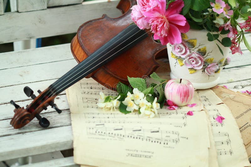 Violin and spring blooming stock photo. Image of shape - 2090300