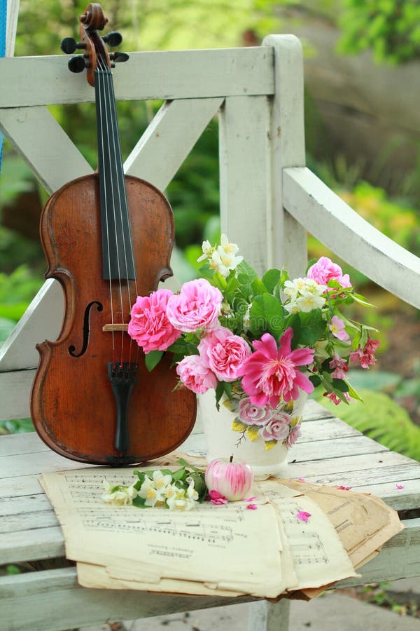 Violin and spring blooming stock photo. Image of shape - 2090300