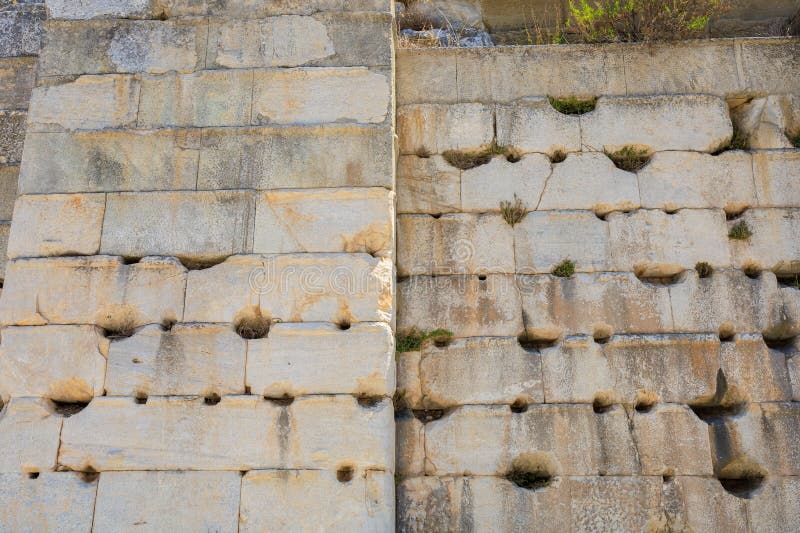 Antique Wall Made of Huge Blocks with Minimal Gaps. Background with ...