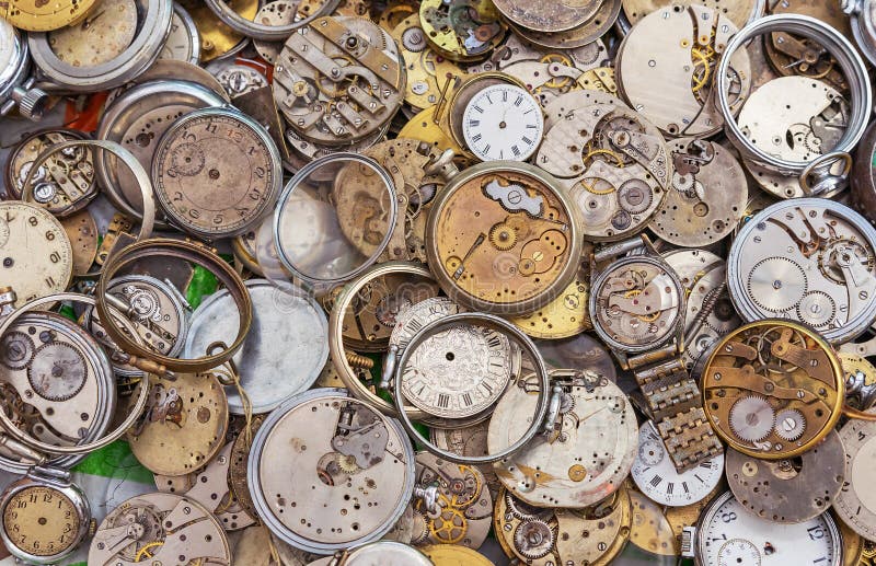 Antique Watches of Different Shapes and Sizes. Background with Vintage ...