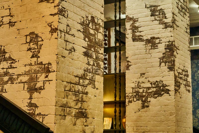Antique White Brick Columns in Loft Style. Architectural Walls Inside ...