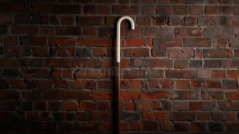An Antique White Cane Leans Against a Brick Wall Stock Illustration ...