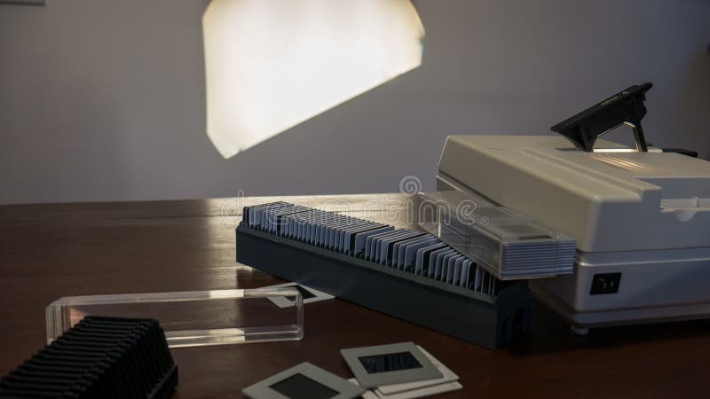 Antique White Slide Projector Seen from the Side, from Above with the ...