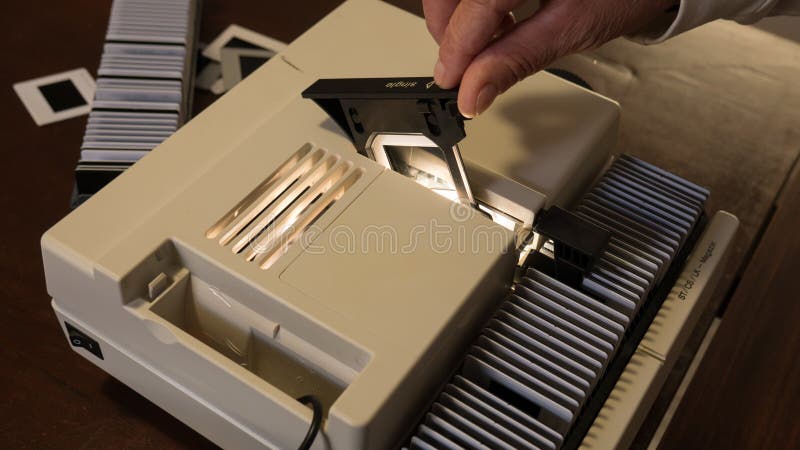 Antique White Slide Projector Seen from the Side, from Above with the ...