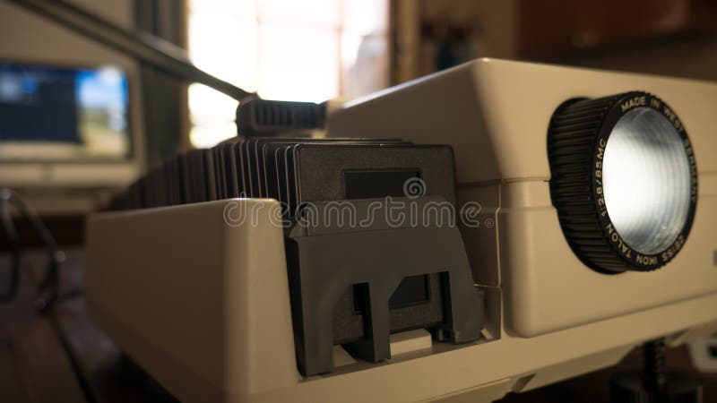 Antique White Slide Projector Seen from the Side, from Above with the ...