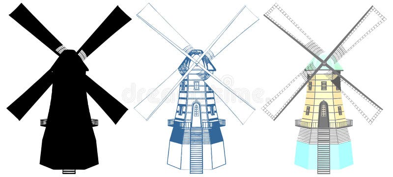 Antique Windmill Vector. Illustration Isolated on White Background ...