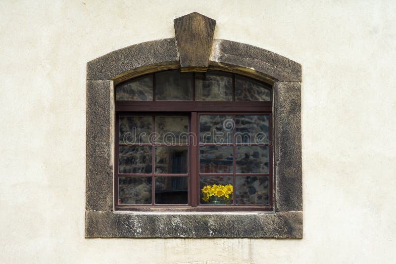 Antique Window with Flower Pot Stock Photo - Image of detail ...