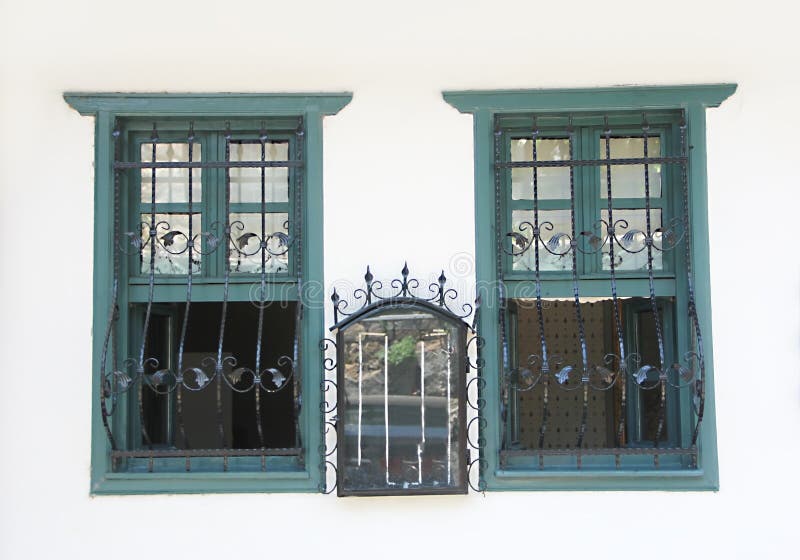Antique Windows in the Wall of the Building Stock Image - Image of ...