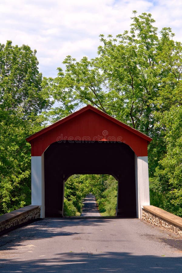 Antique Wood Covered Bridge on Quiet Country Road Stock Photo - Image ...