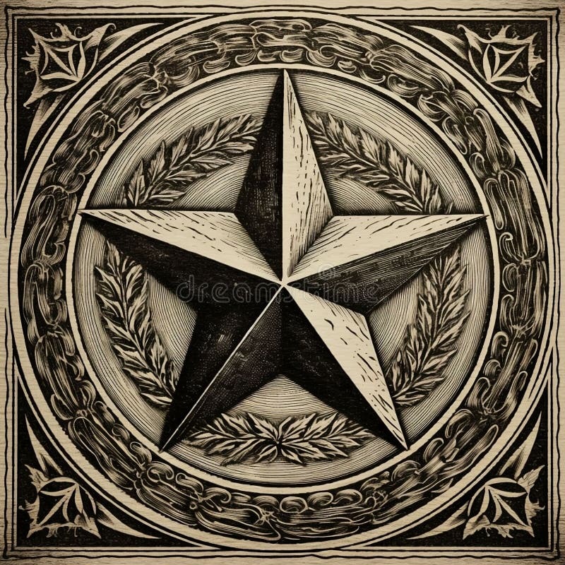 Antique Woodcut Art Featuring a Star in the Center of the Composition ...