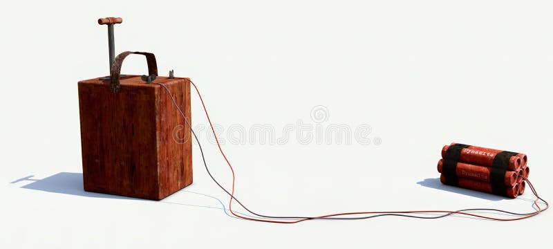 Antique Wooden Dynamite Detonator Wired into Dynamite Explosives. 3D ...